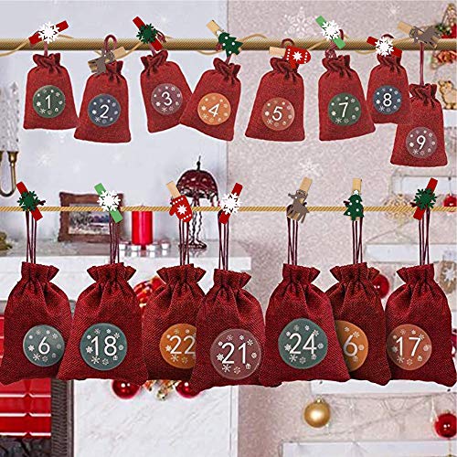 Greentime 120 PCS Christmas Wooden Clips, Snowflake Clothespins Small Craft Pegs Elk Gloves Snowflake Christmas Tree Clothespins with 10 Meters Rope for DIY Crafts Home Party Xmas Supplies Gifts