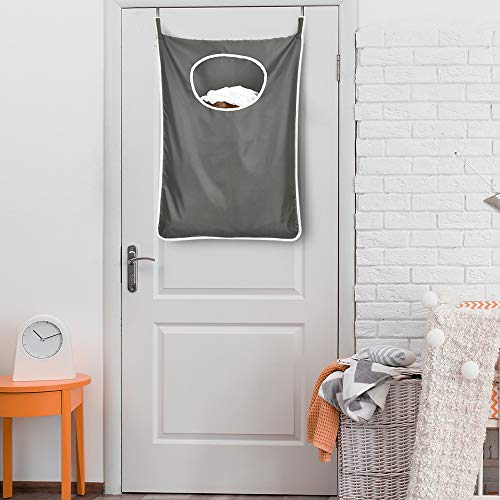 Durable hanging laundry hamper bag Behind door Space Saving with Stainless Steel Hooks Zip, For Bathroom,Kids room,Travel,College Dorm,2pack(Extra Large-Dark Grey)