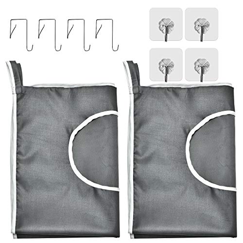 Durable hanging laundry hamper bag Behind door Space Saving with Stainless Steel Hooks Zip, For Bathroom,Kids room,Travel,College Dorm,2pack(Extra Large-Dark Grey)