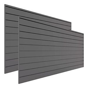 proslat garage storage pvc slatwall panels - 2 packs of 8 ft. x 4 ft. sections (20 single slats which make up 64 sq.ft once installed) (charcoal) (dark gray)