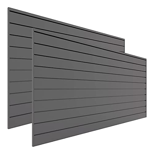 PROSLAT Garage Storage PVC Slatwall Panels - 2 Packs of 8 ft. x 4 ft. Sections (20 Single slats which Make up 64 sq.ft Once Installed) (Charcoal) (Dark Gray)