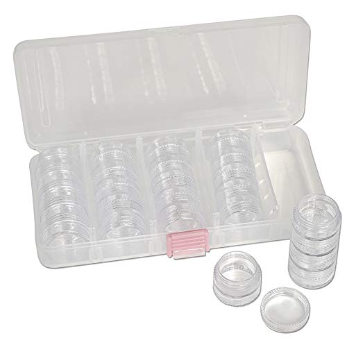 The Beadsmith Personality Case, Clear Plastic Bead Storage Case with 25 Removable and Stackable Jars, includes 5 screw top lids, Organizer Storage for Beads, Snap Lock Case for Jewelry and Crafts