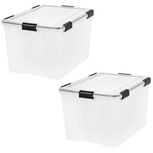 iris usa weathertight 74 quart buckle down storage latch box container (2 pack)