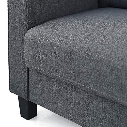 Furinno Bayonne Modern Upholstered 3-Seater Sofa Couch for Living Room, Gunmetal