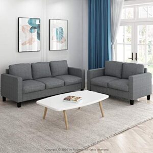 Furinno Bayonne Modern Upholstered 3-Seater Sofa Couch for Living Room, Gunmetal