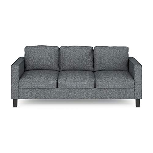 Furinno Bayonne Modern Upholstered 3-Seater Sofa Couch for Living Room, Gunmetal