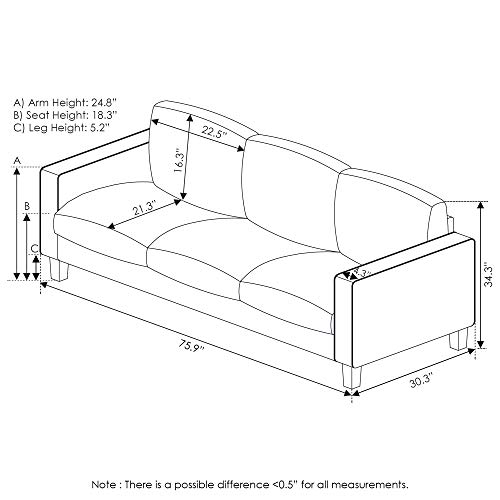 Furinno Bayonne Modern Upholstered 3-Seater Sofa Couch for Living Room, Gunmetal