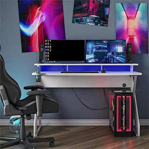 NTENSE Xtreme Riser, Ergonomic, Home Office, Work Table, Computer, Gaming Room Desk, Monitor Stand, Cup Holder, Headphone Hook, White