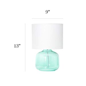 Simple Designs LT2064-AOW Aqua Glass Table Lamp with White Fabric Shade