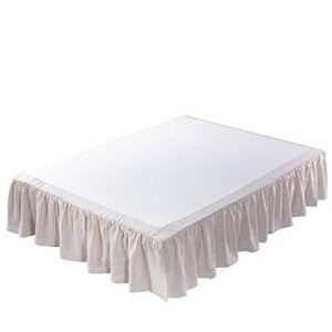 meadow park washed linen bedskirt, queen size 60" w x 80" l, drop 16", super soft ruffle, natural linen color