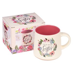 Christian Art Gifts I Love That Your My Sister Ecclesiastes 4:9 Ceramic Bible Verse Coffee Mug Floral Rustic Pink & Ivory Cup for Coffee/Tea, Dishwasher Microwave Safe, 14oz