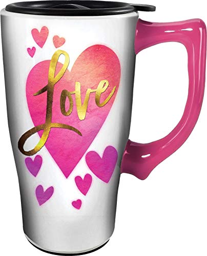 Spoontiques - Ceramic Travel Mugs - Love Cup - Hot or Cold Beverages - Gift for Coffee Lovers