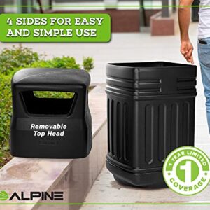 Alpine Industries Outdoor/Indoor Trash Can - Heavy Duty Garbage Can with Lid - Trash Bin for Home, Kitchen, and Bathroom - (16-Gallon Capacity, Black)