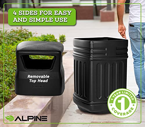 Alpine Industries Outdoor/Indoor Trash Can - Heavy Duty Garbage Can with Lid - Trash Bin for Home, Kitchen, and Bathroom - (16-Gallon Capacity, Black)