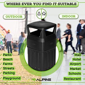 Alpine Industries Outdoor/Indoor Trash Can - Heavy Duty Garbage Can with Lid - Trash Bin for Home, Kitchen, and Bathroom - (16-Gallon Capacity, Black)