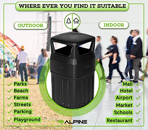 Alpine Industries Outdoor/Indoor Trash Can - Heavy Duty Garbage Can with Lid - Trash Bin for Home, Kitchen, and Bathroom - (16-Gallon Capacity, Black)