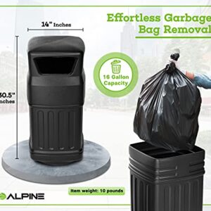 Alpine Industries Outdoor/Indoor Trash Can - Heavy Duty Garbage Can with Lid - Trash Bin for Home, Kitchen, and Bathroom - (16-Gallon Capacity, Black)