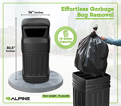 Alpine Industries Outdoor/Indoor Trash Can - Heavy Duty Garbage Can with Lid - Trash Bin for Home, Kitchen, and Bathroom - (16-Gallon Capacity, Black)