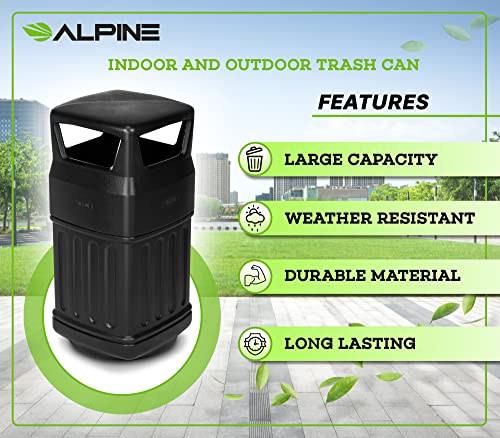 Alpine Industries Outdoor/Indoor Trash Can - Heavy Duty Garbage Can with Lid - Trash Bin for Home, Kitchen, and Bathroom - (16-Gallon Capacity, Black)