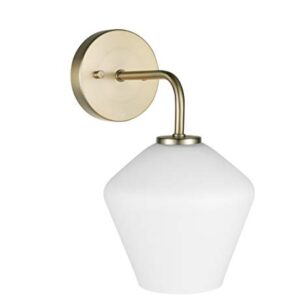 Globe Electric 51614 Raja 1-Light Wall Sconce, Matte Brass, Opal Glass Shade, Bulb Included