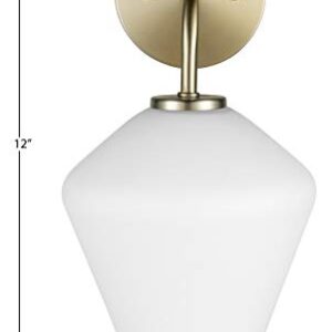 Globe Electric 51614 Raja 1-Light Wall Sconce, Matte Brass, Opal Glass Shade, Bulb Included