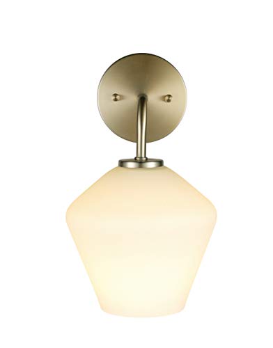 Globe Electric 51614 Raja 1-Light Wall Sconce, Matte Brass, Opal Glass Shade, Bulb Included