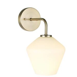 Globe Electric 51614 Raja 1-Light Wall Sconce, Matte Brass, Opal Glass Shade, Bulb Included