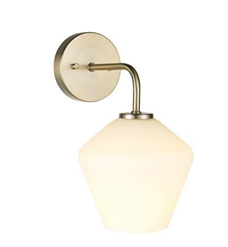 Globe Electric 51614 Raja 1-Light Wall Sconce, Matte Brass, Opal Glass Shade, Bulb Included