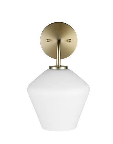 Globe Electric 51614 Raja 1-Light Wall Sconce, Matte Brass, Opal Glass Shade, Bulb Included