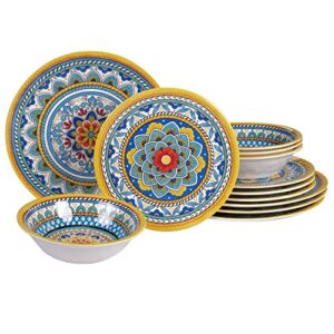 certified international portofino 12 piece melamine dinnerware set, service for 4, multi colored