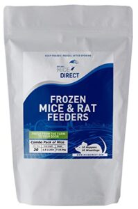 micedirect frozen mice combo pack of 20 hopper & weanling feeder mice – 10 hoppers & 10 weanlings - food for corn snakes, ball pythons, & pet reptiles - snake feed supplies