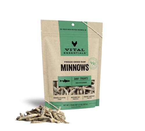 Vital Essentials Freeze Dried Dog Treats, Dog Snacks Made in The USA, All Natural Dog Treats, Great Training Treats for Dogs, Dried Minnows 2.5 oz