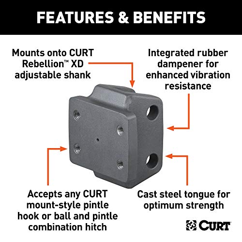 CURT 45950 Rebellion XD Adjustable Cushion Hitch Pintle Mount Plate Attachment, Shank Required