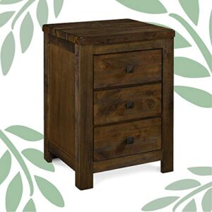 finch stratford farmhouse wooden nightstand with 2 drawers, bedside end table, space saving design, rustic brown