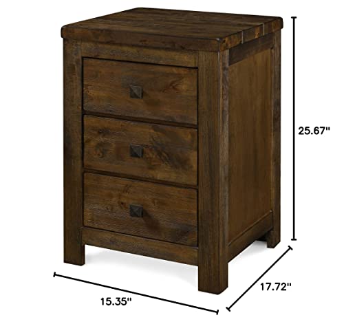 Finch Stratford Farmhouse Wooden Nightstand with 2 Drawers, Bedside End Table, Space Saving Design, Rustic Brown