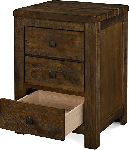 Finch Stratford Farmhouse Wooden Nightstand with 2 Drawers, Bedside End Table, Space Saving Design, Rustic Brown