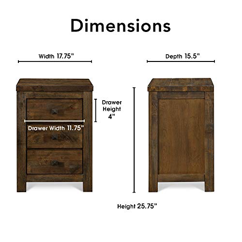 Finch Stratford Farmhouse Wooden Nightstand with 2 Drawers, Bedside End Table, Space Saving Design, Rustic Brown