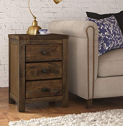 Finch Stratford Farmhouse Wooden Nightstand with 2 Drawers, Bedside End Table, Space Saving Design, Rustic Brown