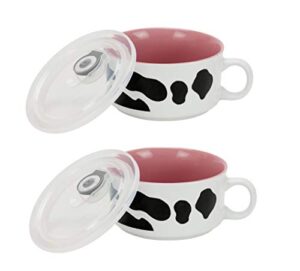 boston warehouse souper mug food storage container, 2 count (pack of 1), cow - set of 2