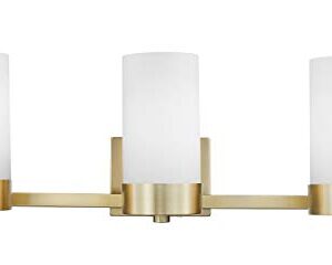 Globe Electric 51616 Marcie 3-Light Vanity Light, Matte Brass, Frosted Glass Shades