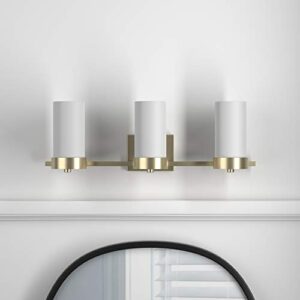 Globe Electric 51616 Marcie 3-Light Vanity Light, Matte Brass, Frosted Glass Shades