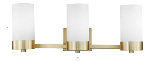 Globe Electric 51616 Marcie 3-Light Vanity Light, Matte Brass, Frosted Glass Shades