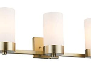 Globe Electric 51616 Marcie 3-Light Vanity Light, Matte Brass, Frosted Glass Shades