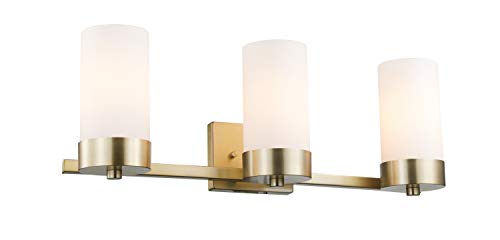 Globe Electric 51616 Marcie 3-Light Vanity Light, Matte Brass, Frosted Glass Shades