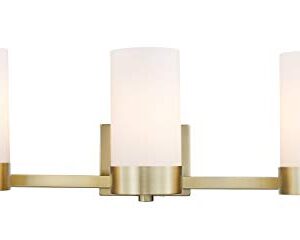 Globe Electric 51616 Marcie 3-Light Vanity Light, Matte Brass, Frosted Glass Shades