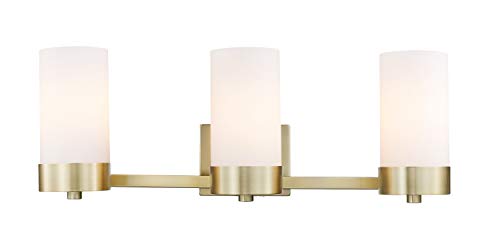 Globe Electric 51616 Marcie 3-Light Vanity Light, Matte Brass, Frosted Glass Shades