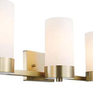 Globe Electric 51616 Marcie 3-Light Vanity Light, Matte Brass, Frosted Glass Shades