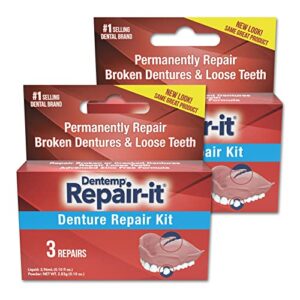 dentemp repair kit - repair-it advanced formula denture repair kit (pack of 2) - denture repair kit repairs broken dentures - denture repair to mend cracks & replace loose teeth