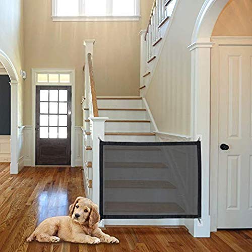 Magic Pet Gate, Mesh Dog Gate, Puppy Gates and Baby Gate, Portable Folding Baby/Dog Safety Fence Enclosure Easy Install Anywhere, 30'' X 39'', 8 Hooks