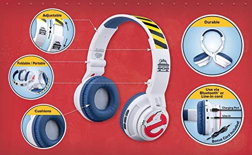 eKids Ghostbusters Kids Bluetooth Headphones, Wireless Headphones with Microphone Includes Aux Cord, Volume Reduced Kids Foldable Headphones for School, Home, or Travel